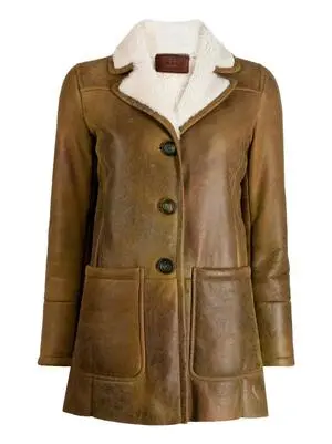 Prada Button-front Shearling Jacket - Brown