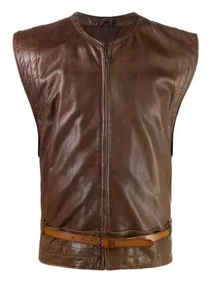 Versace 1980s Belted Leather Waistcoat - Brown