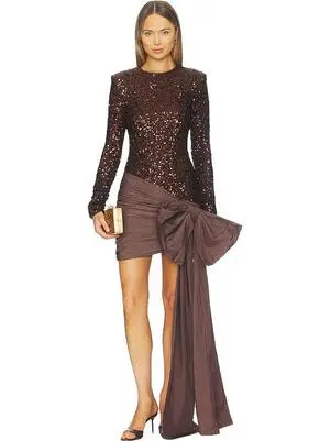 ROTATE BY BIRGER CHRISTENSEN Sequins Bow Mini Dress - Chicory Coffee