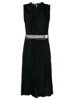 Prada Pleated Sleeveless Silk Dress - Black