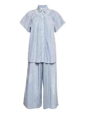 Max Mara Striped Cotton Shirt And Trousers Set - Blue