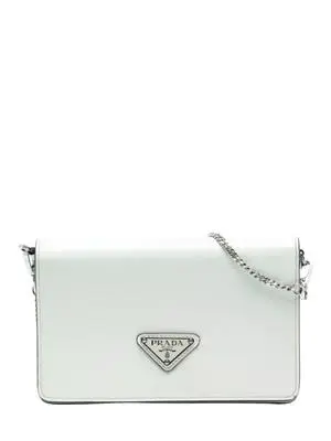 Prada Mini Brushed Leather Chain Crossbody Bag - White