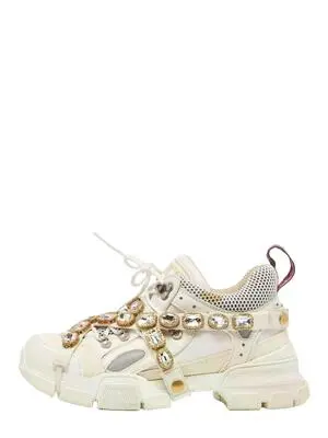 Gucci Crystal-embellished Leather Sneakers - White
