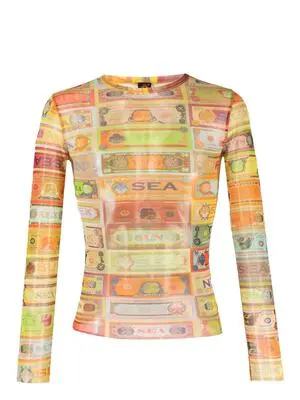 JEAN PAUL GAULTIER 2000s Graphic-print Semi-sheer T-shirt - Yellow