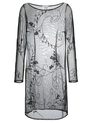 Gianfranco Ferre 1990s Floral-embroidered Long-sleeved Dress - Black