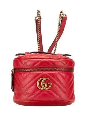 Gucci Gg Marmont Round Matelassé Leather Backpack - Red
