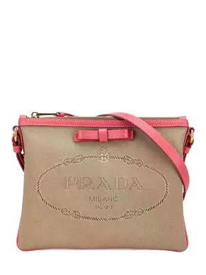 Prada Canvas Canapa Logo Bow Crossbody Bag - Brown