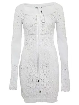 Attico Crochet Long Sleeve Dress - White