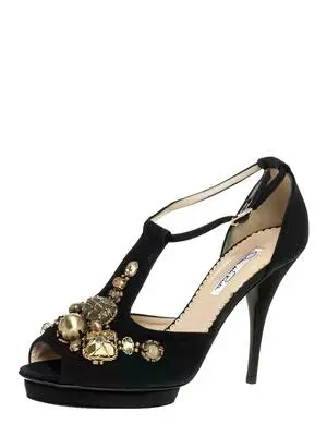 Oscar De La Renta 110mm Embellished T-strap Sandals - Black