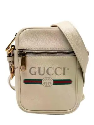 Gucci Mini Grained Calfskin Logo Crossbody Bag - White