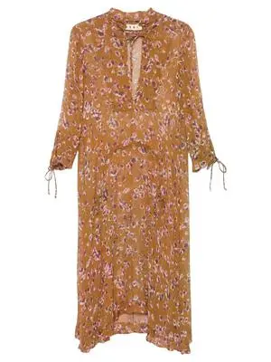 Marni Pre-owned Floral Print Silk Dress - Brown