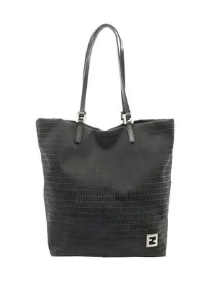 Fendi 2000s Zucchino Patterned Leather Shoulder Bag - Black