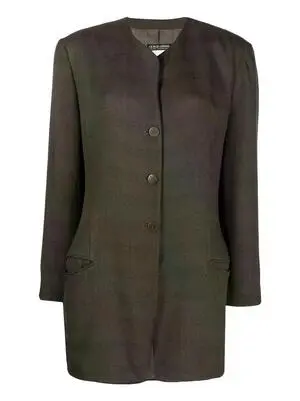 Giorgio Armani 1990s Plaid Silk-blend Collarless Jacket - Brown