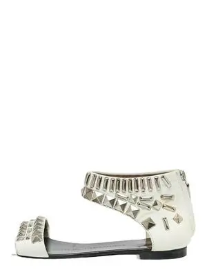 GIUSEPPE ZANOTTI Studded Ankle-strap Flat Sandals - White