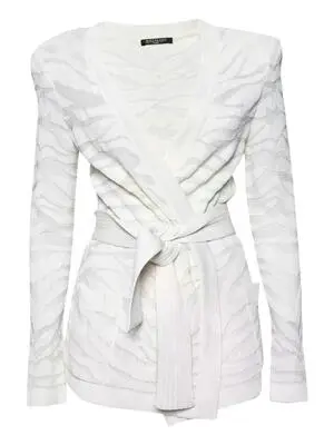 Balmain Belted Cardigan - White