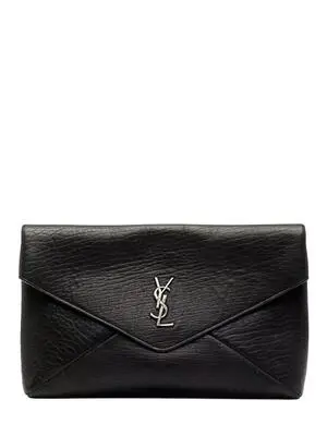 Saint Laurent Large Lambskin Cassandre Envelope Pouch - Black