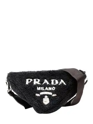 Prada Spugna Terry Cloth Triangle Logo Crossbody Bag - Black