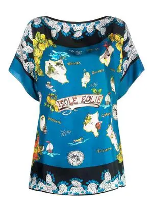 Dolce & Gabbana 2000s Printed Silk Blouse - Blue