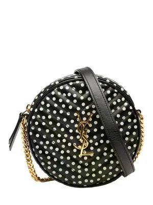 Saint Laurent 2020 Chevron Calfskin Round Vinyle Polka Dot Crossbody Bag - Black