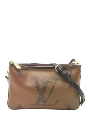 LOUIS VUITTON 2020 Monogram Giant Reverse Double Zip Pochette Crossbody Bag - Brown