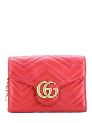 Gucci GG Marmont Chain Wallet Matelasse Leather Mini Crossbody Bag Red