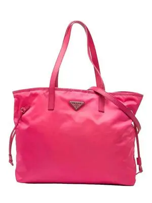 Prada Saffiano Trimmed Tessuto Convertible Tote Satchel - Pink