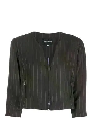 Giorgio Armani 1990s Pinstriped V-neck Jacket - Grey