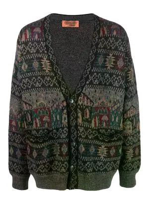 Missoni 1980s Intarsia Knit V-neck Cardigan - Brown