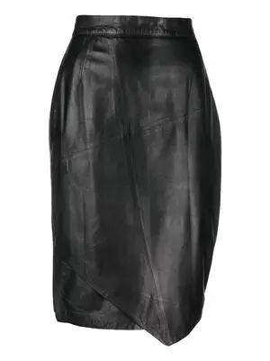 Gianfranco Ferre 1990s Layered Leather Pencil Skirt - Black