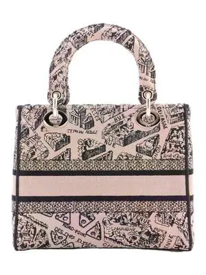 Dior Lady D-lite Bag Embroidered Canvas Medium Satchel - Neutrals