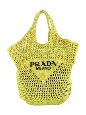 PRADA Triangle Logo Raffia Tote