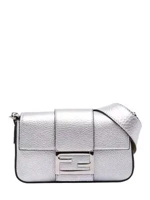 Fendi Fendi Pre-Owned Leather Baguette Crossbody Bag Silver