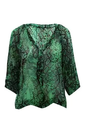 Ba&sh Snake-print V-neck Blouse - Green