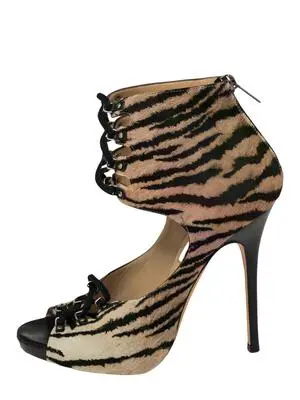 JIMMY CHOO 130mm Tiger-print Lace-up Sandals - Brown