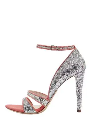 Miu Miu Glitter-embellished Stiletto Sandals - Silver