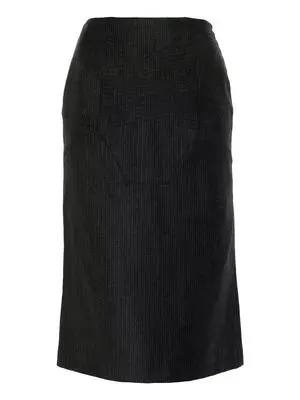 John Galliano 1990s Pinstripe Wool Midi Skirt - Grey
