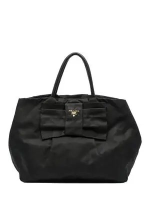 Prada 1990s Logo-lettering Bow-detail Handbag - Black