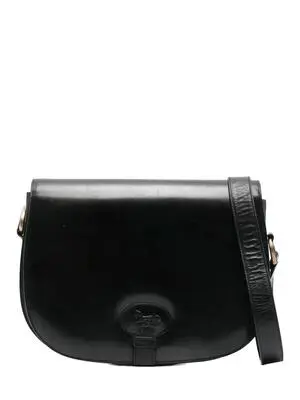 Celine 1970s Carriage Logo Flap Shoulder Bag - Black