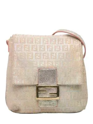 Fendi Zucchino Metallic Canvas Flap Crossbody Bag - Gold