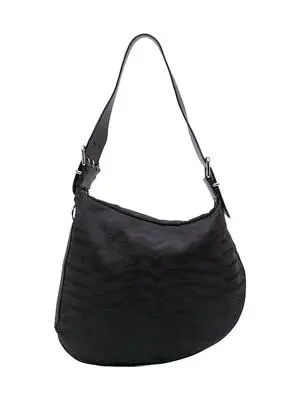 Fendi Zebra Print Canvas Oyster Hobo Bag - Black