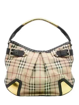 Burberry Haymarket Check Coated Canvas Hobo Bag - Brown
