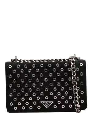 Prada Tessuto Grommet Crossbody Bag - Black