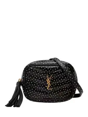 Saint Laurent Baby Quilted Chevron Calfskin Monogram Polka Dot Lou Camera Crossbody Bag - Black