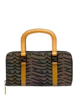 Fendi Zebra Print Canvas Twins Handbag - Brown