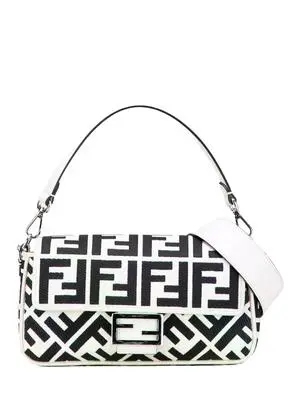Fendi Zucca Embroidered Canvas Baguette Satchel - White