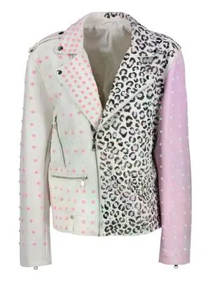 Vintage Animalier Studded Biker Jacket - White