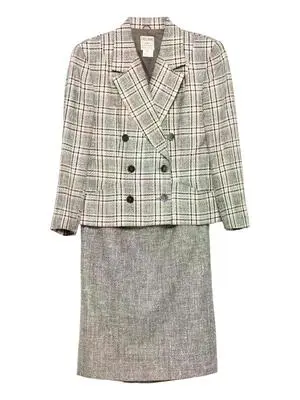 Celine 1990-2000s Checkered Suit Jacket And Skirt Set - Grey