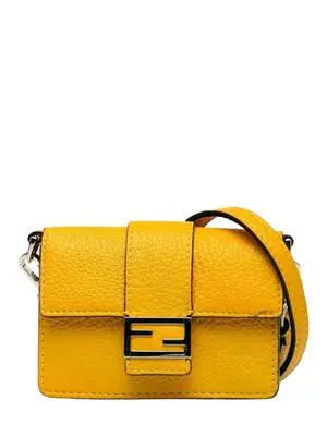 Fendi Micro Leather Flat Baguette Crossbody Bag - Yellow