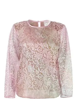 Saint Laurent 1980s Lurex Sheer Lace Blouse - Pink
