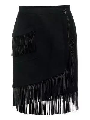 SAINT LAURENT 1970s Fringed Wool Skirt